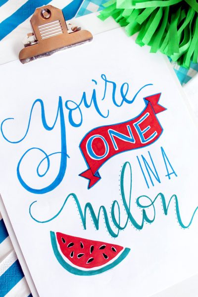 Hand Lettered You're One in a Melon Art Print - Giggles Galore