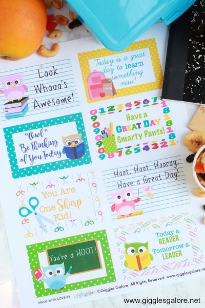 Free Owl Lunchbox Notes and School Snack Ideas - Giggles Galore