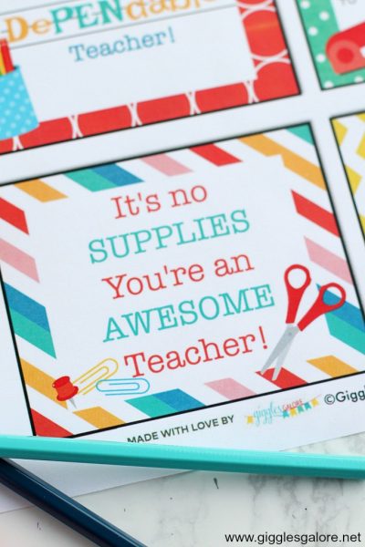 School Supply Teacher Appreciation Gift + Free Printables - Giggles Galore