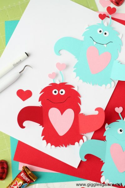 DIY Cricut Monster Valentine Candy Cards - Giggles Galore