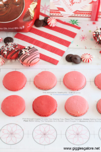 Chocolate Drizzled Peppermint Macarons - Giggles Galore