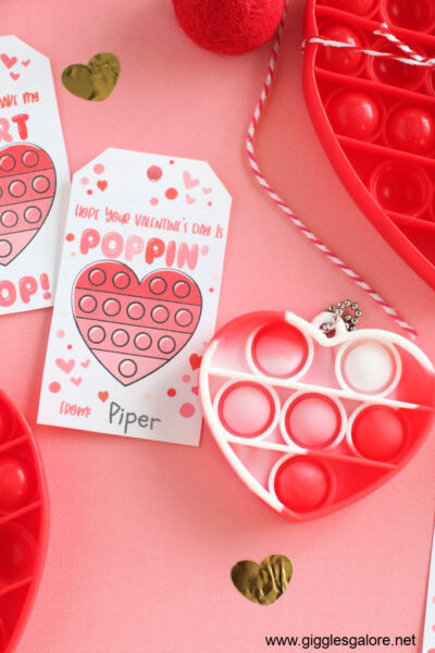 Heart Pop-It Valentine with Free Printable Tags - Giggles Galore