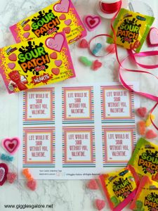 Sour Candy Themed Valentines with Printable Tags - Giggles Galore
